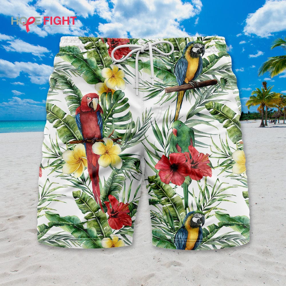 Parrot Hibiscus Swim Trunks, Tropical Jungle Design for Summer Vacation ...