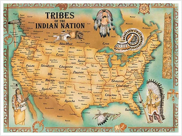 Tribes Of The Indian Nation Map Of American Native Poster, Canvas ...