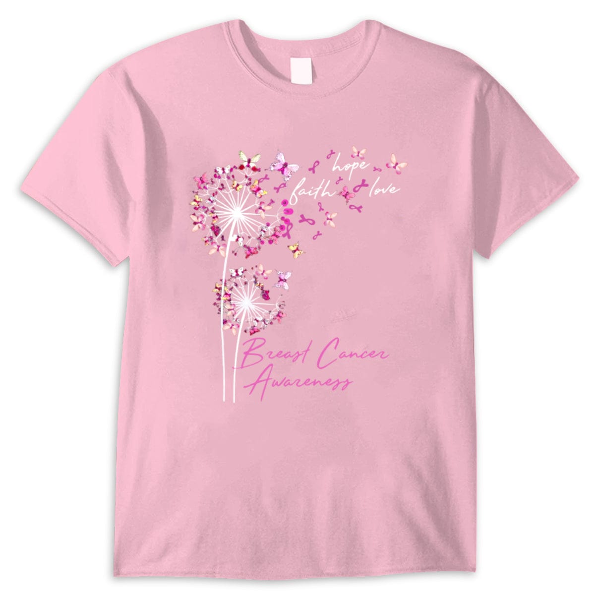Faith Hope Love With Pink Butterfly Dandelion Breast Cancer Shirts ...